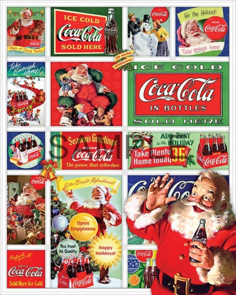 Fabric Art Quilt Block Coca-cola Vintage Christmas Coke 701 - Etsy