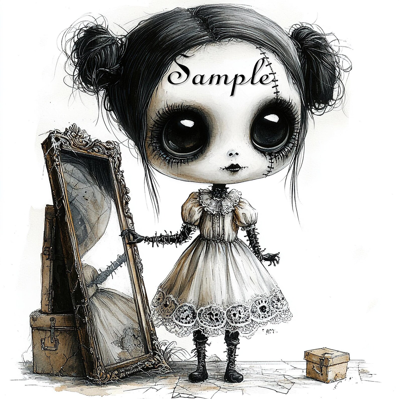 Creepy Gothic Dolls Fabric Art Quilt Blocks - Halloween Horror - Lot of ...