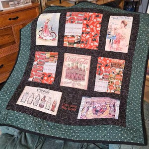 Fabric Art Quilt Block - Coca-cola Vintage Collage - Coke- Cotton 2236 ...
