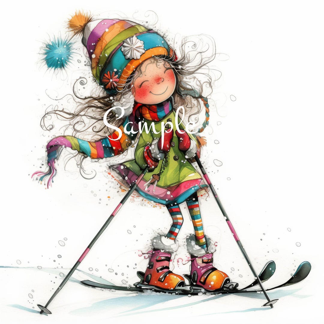 Fabric Art Quilt Block - Skiing Winter Girl - Quirky - Whimsical ...