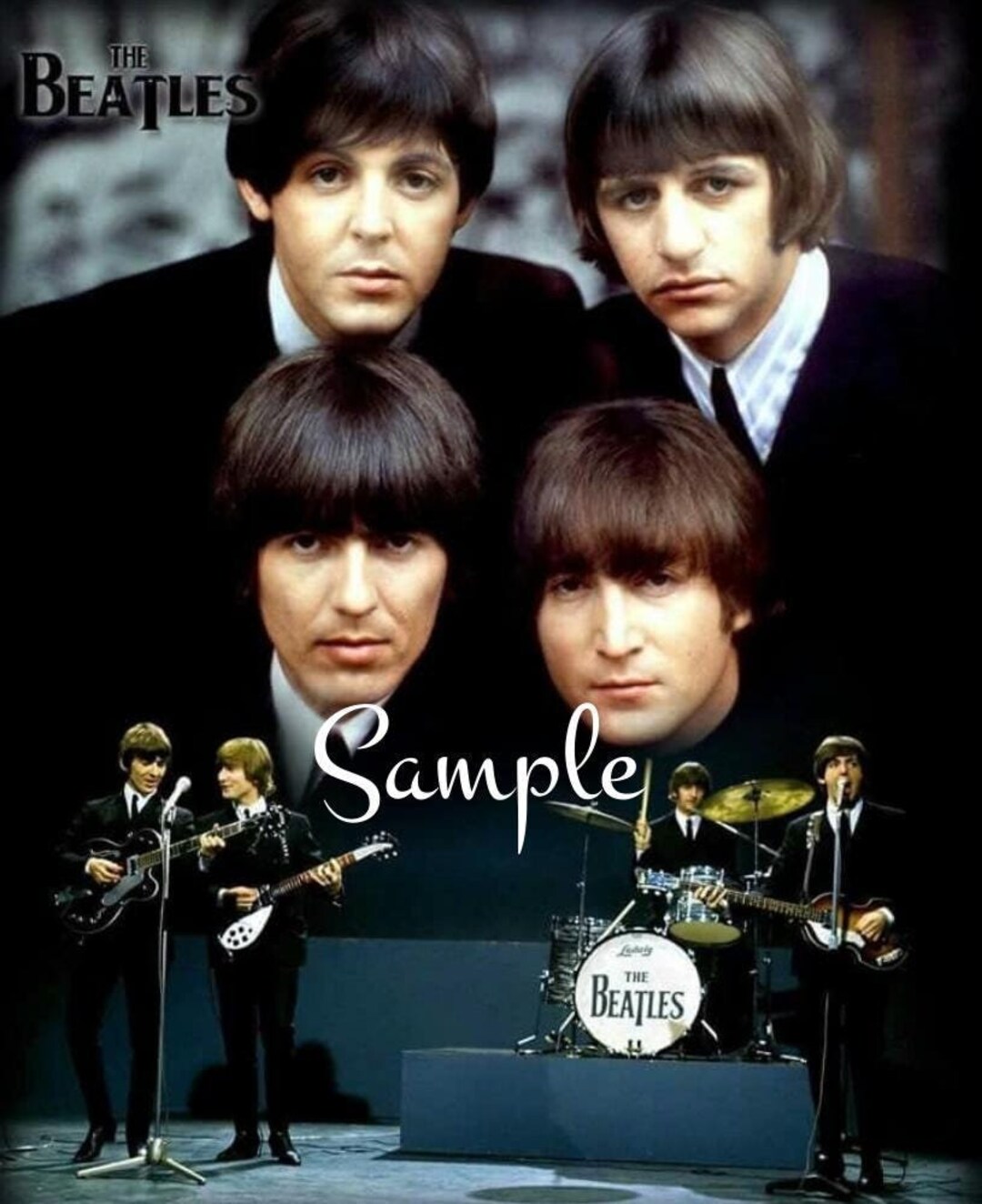 Fabric Art Quilt Block - the Beatles - Collage - Rock & Roll - Retro ...