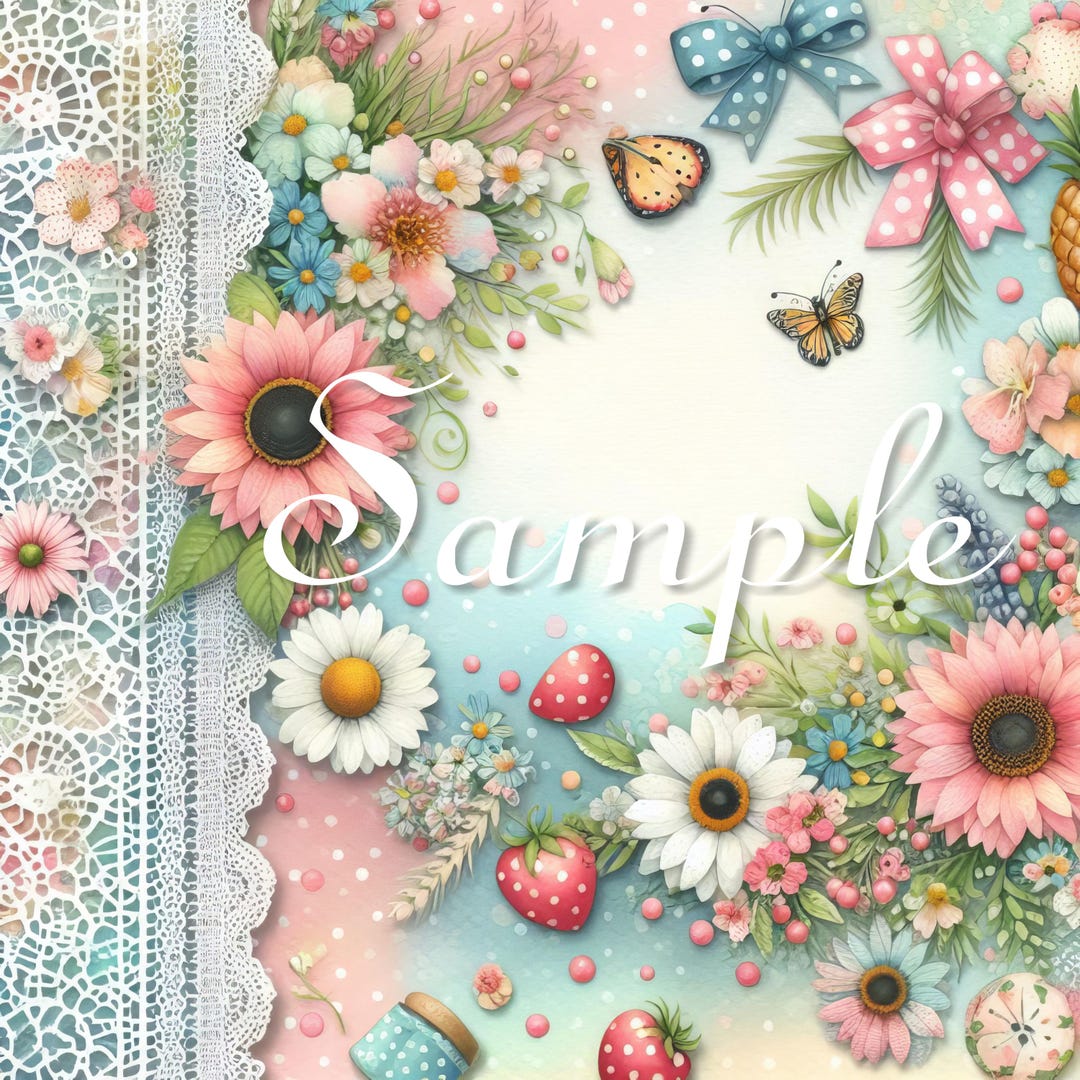 Fabric Art Quilt Blocks Summer Calico Flowers Lace Fruit Gingham 100% ...
