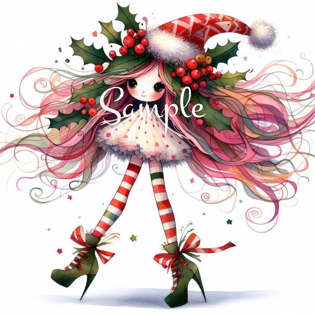 Cotton Fabric Quilt Block - Holly Girl - Quirky - Whimsical - Christmas ...