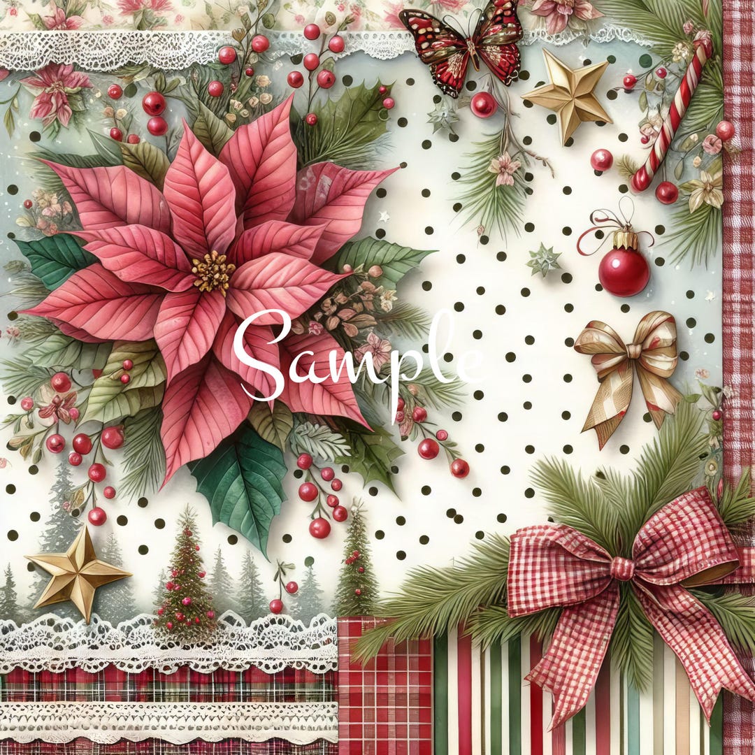 Christmas Poinsettia Fabric Quilt Block: Calico Cotton Panel (8" X 8 ...