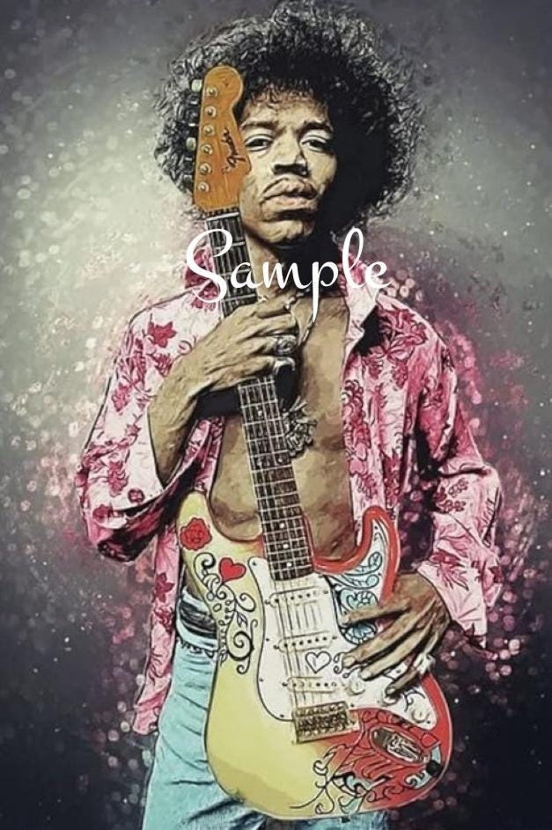 Fabric Art Quilt Block - Jimi Hendrix - Rock and Roll - 8"x 10" Cotton ...