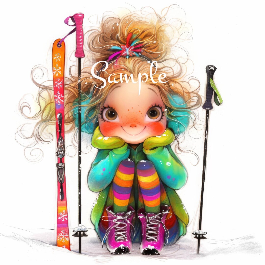 Fabric Art Quilt Block - Skiing Winter Girl - Quirky - Whimsical ...