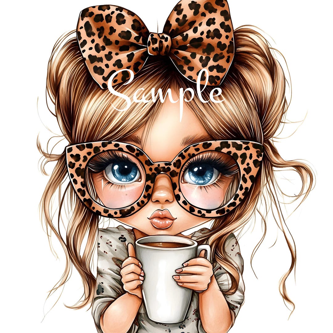 Fabric Art Quilt Block - Leopard Bow - Cheetah Bow - Coffee - Glasses ...