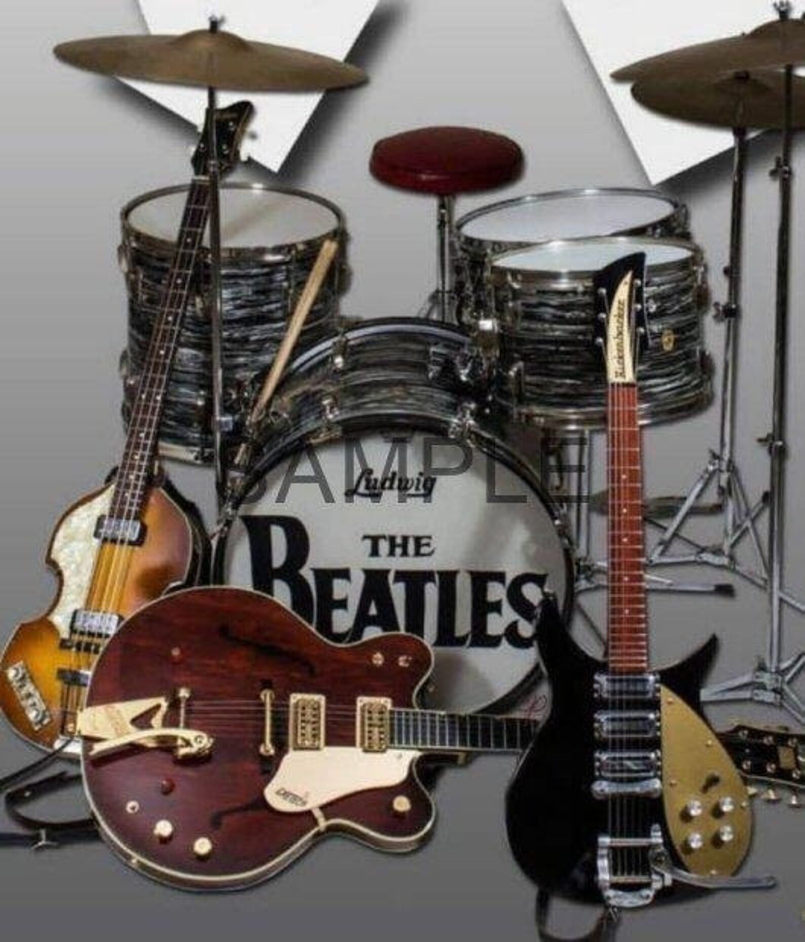 Fabric Art Quilt Block the Beatles Instruments Rock and Roll Cotton ...