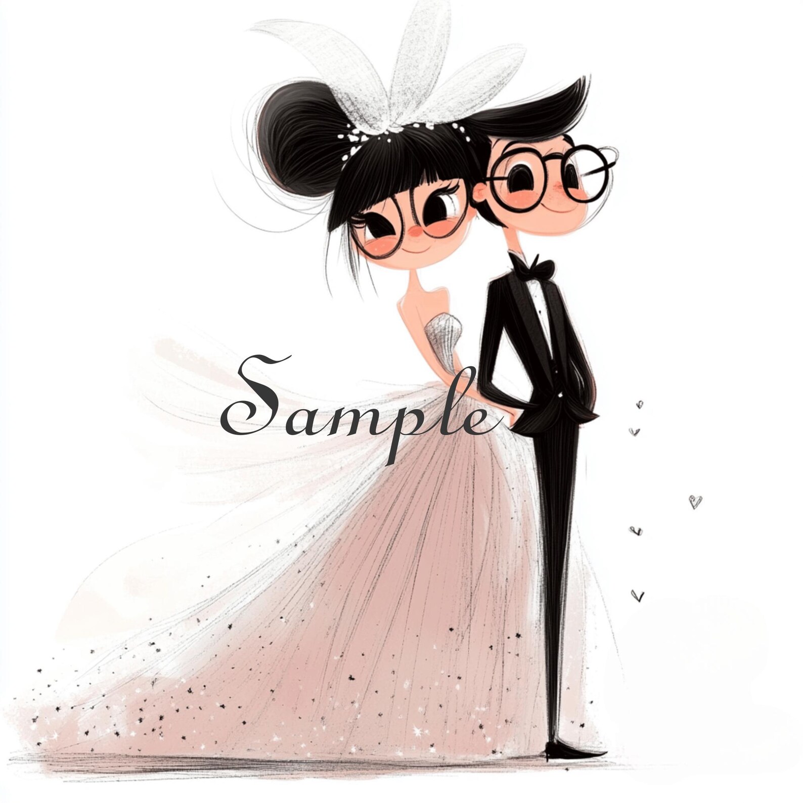 Fabric Art Quilt Block Young Couple Quirky Pencil Drawing Bride, Groom ...