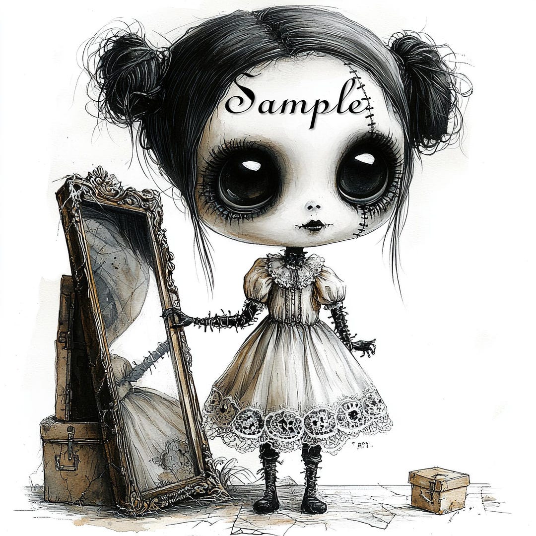 Creepy Gothic Doll Fabric Art Quilt Block: Halloween Horror, 8