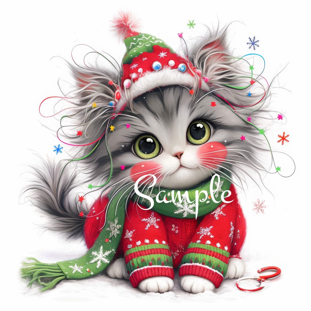 Christmas Cat - Fabric Art Quilt Block/panel - Whimsical - 100% Cotton ...