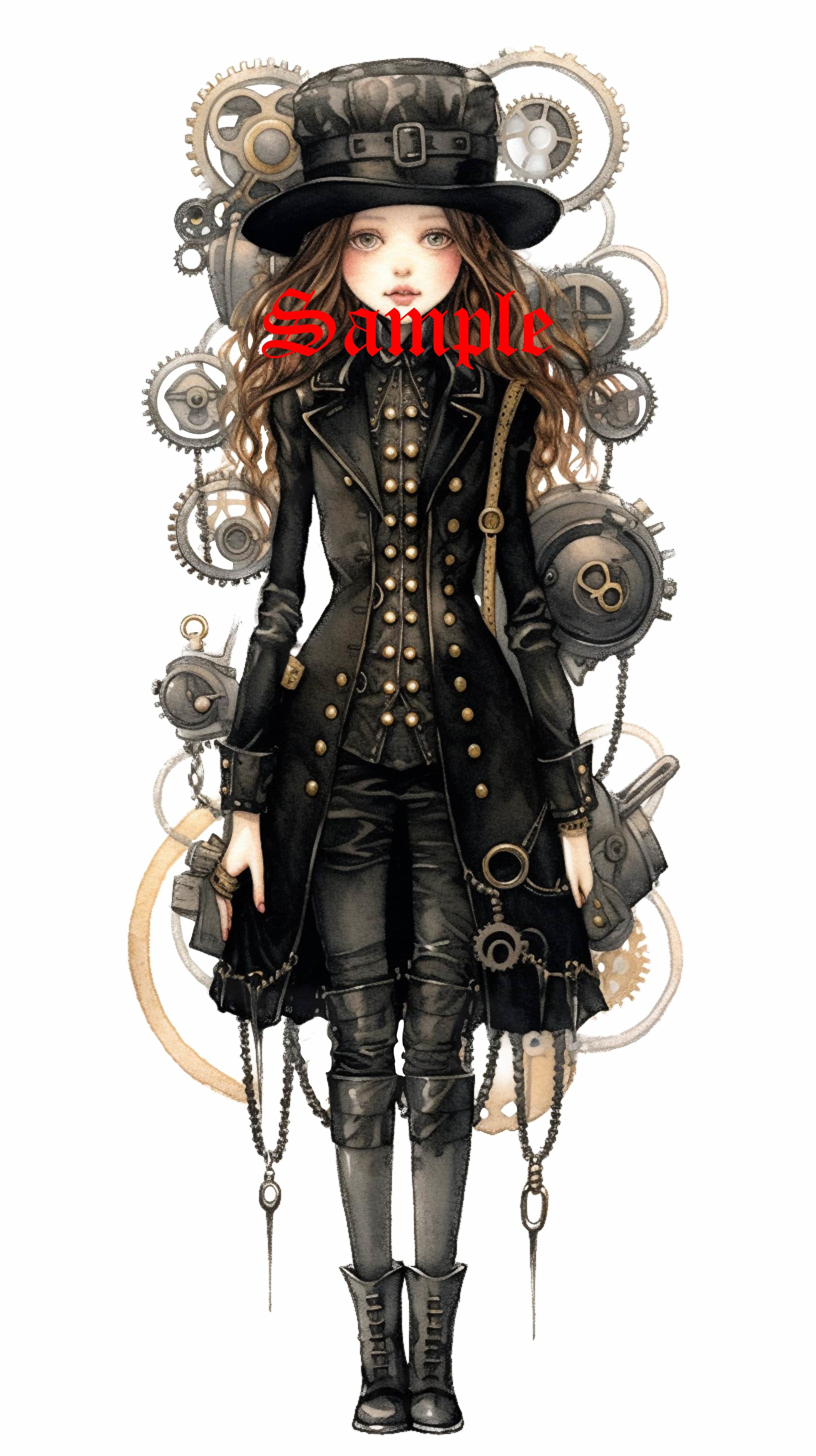 Fabric Art Quilt Block 10 Goth Steampunk Girls 1 Watercolor 100% Cotton ...