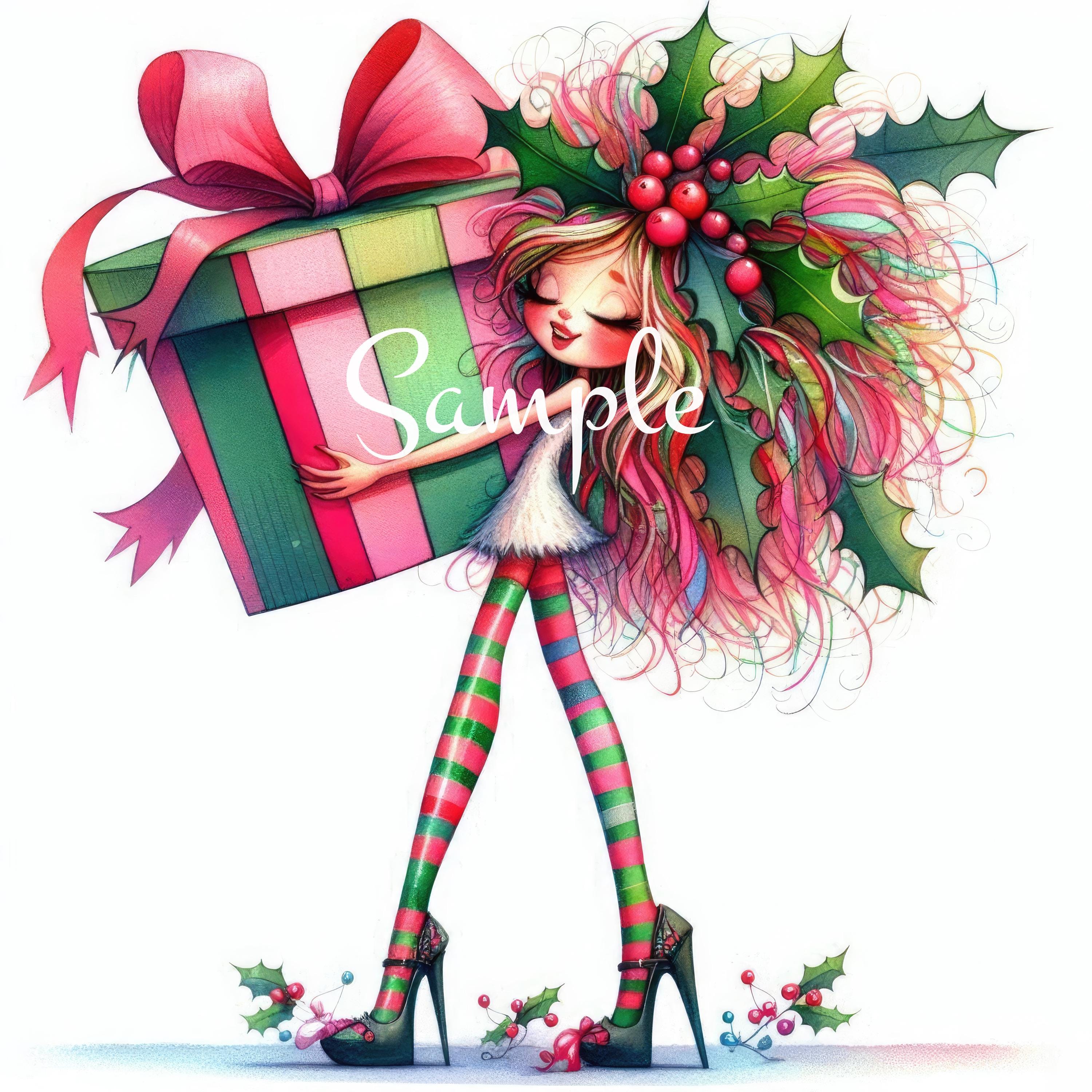 Holly Girl Christmas - Fabric Quilt Blocks - Whimsical Cotton Panels ...