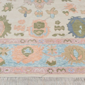 Pastel Oushak Rug Light Blue Vintage Look Turkish Inspired Floral Large ...