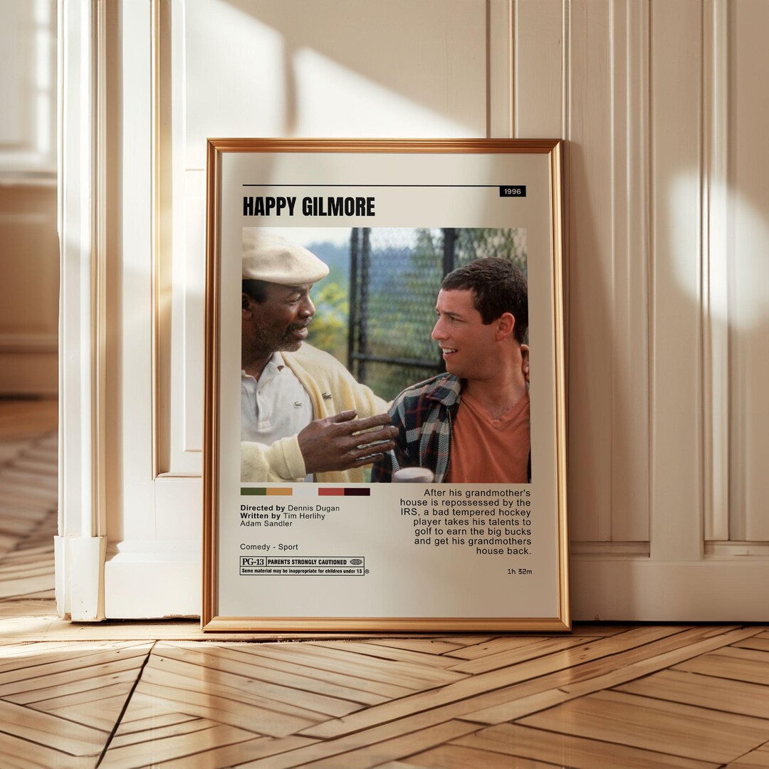 Happy Gilmore Poster, Dennis Dugan, Retro Movie Poster, Black White ...