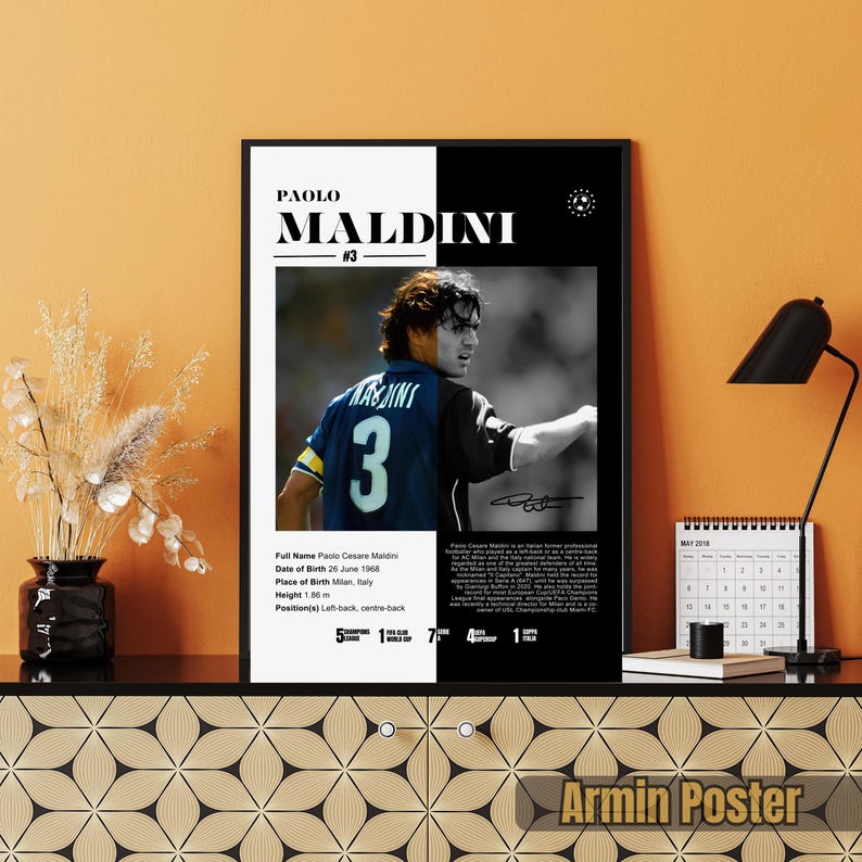 Paolo Maldini Poster, AC Milan Poster, Soccer Poster, Sports Poster ...