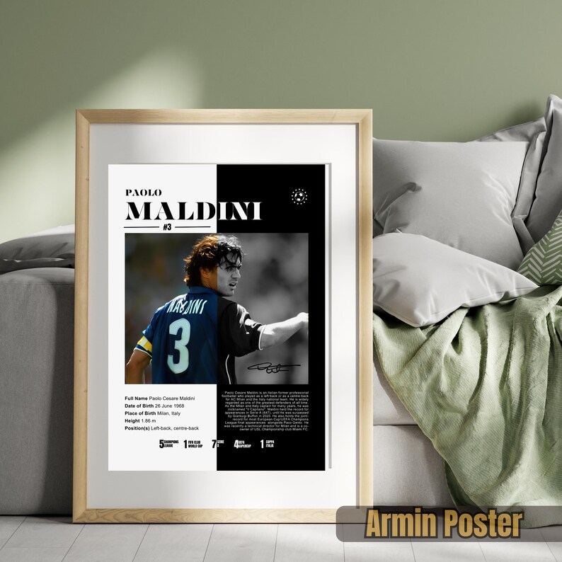 Paolo Maldini Poster, AC Milan Poster, Soccer Poster, Sports Poster ...