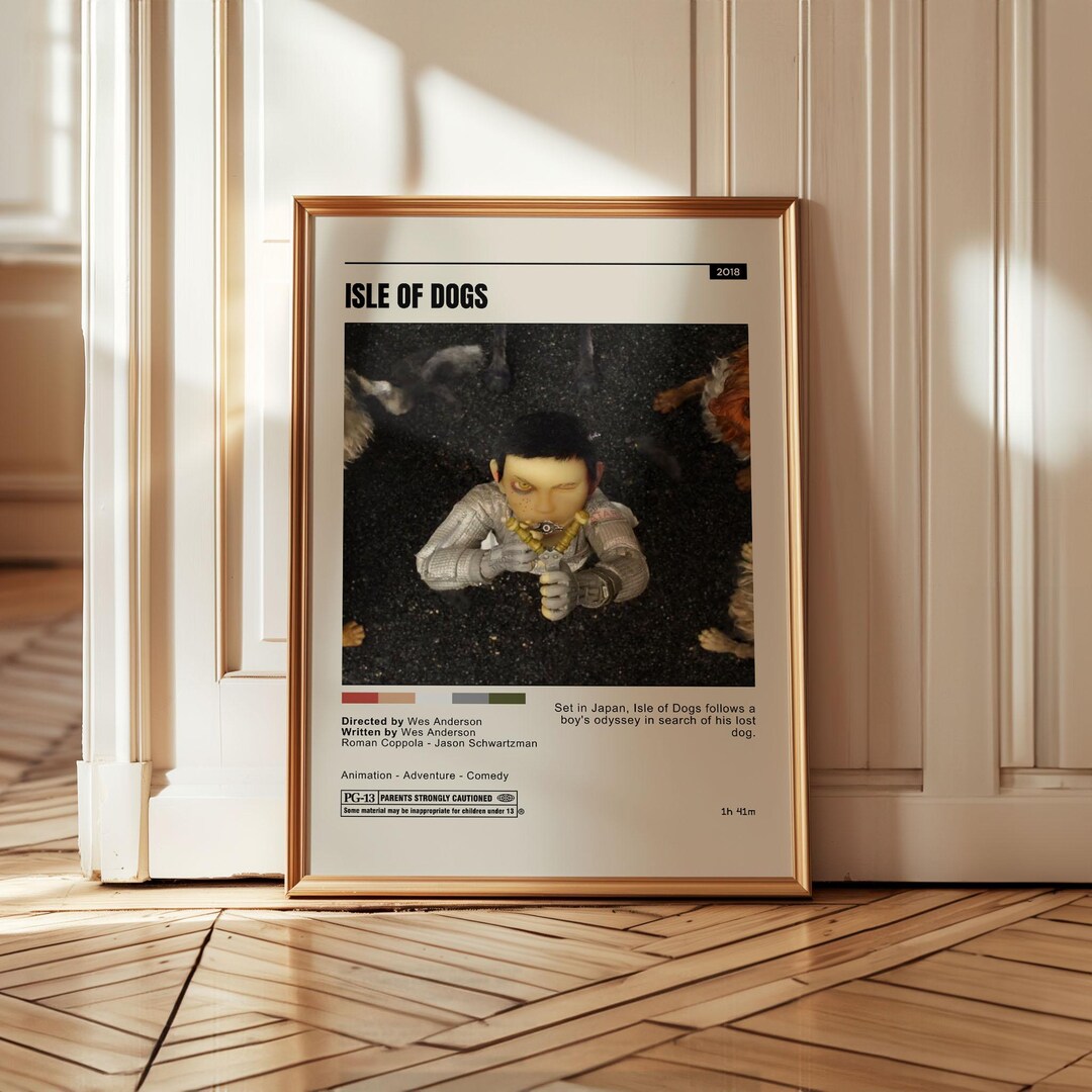 Isle of Dogs Poster, Wes Anderson, Retro Movie Poster, Black White Wall ...