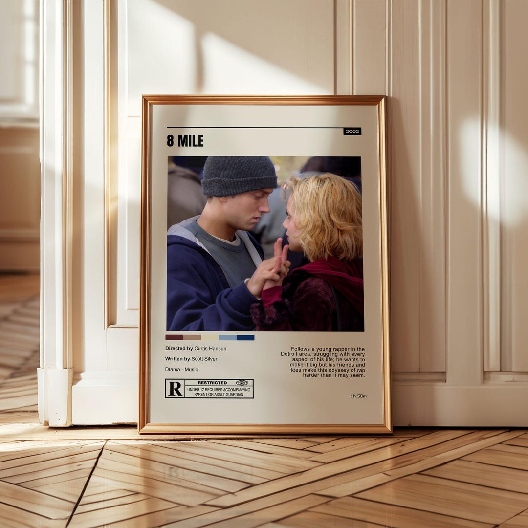 8 Mile Poster, Scott Silver, Minimalist Movie Poster, Vintage Retro Art ...
