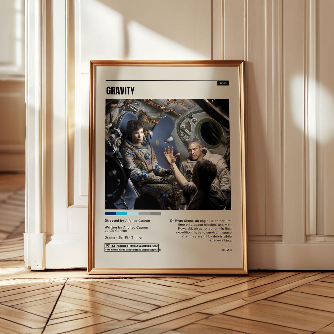 Gravity Poster, Alfonso Cuarón, Movie Poster, Retro Newspaper, Wall Art ...