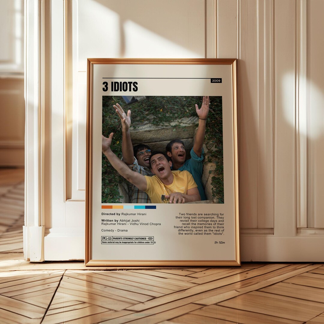 3 Idiots Poster,rajkumar Hirani, Retro Wall Art Print, Mid Century ...