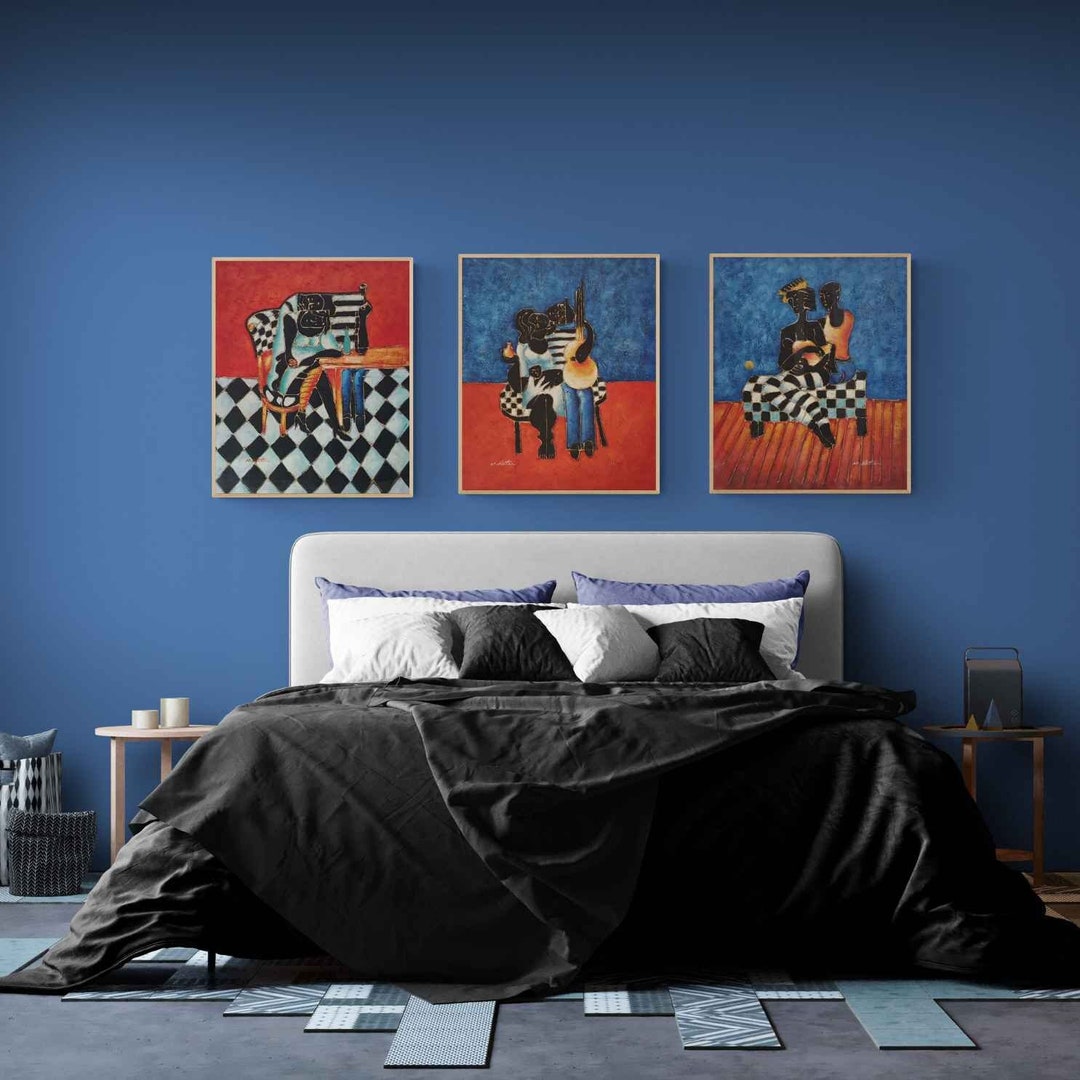 Picasso Style Triptych Painting. Pictures Ready to Hang Made With Oil ...