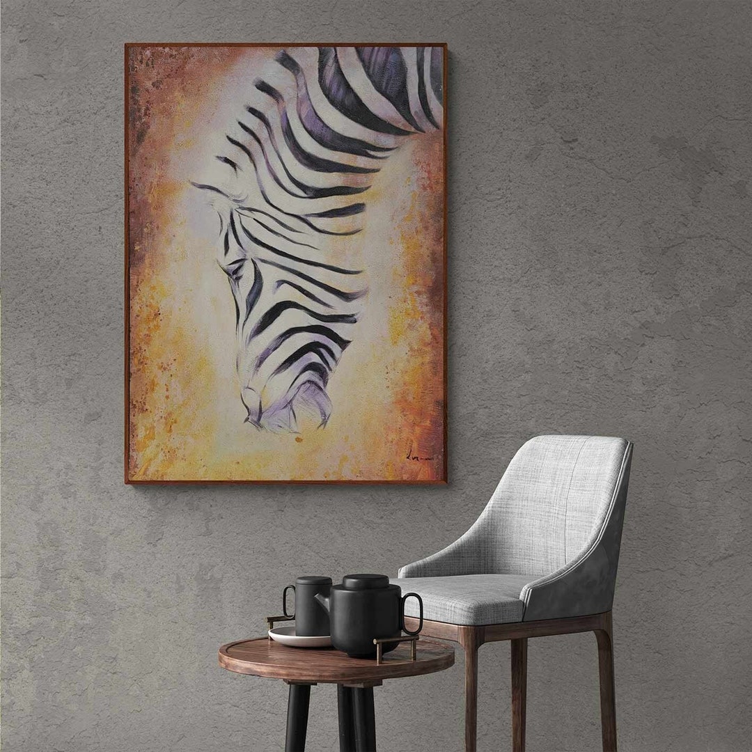 Zebra Oil Painting With Brown Background - Etsy