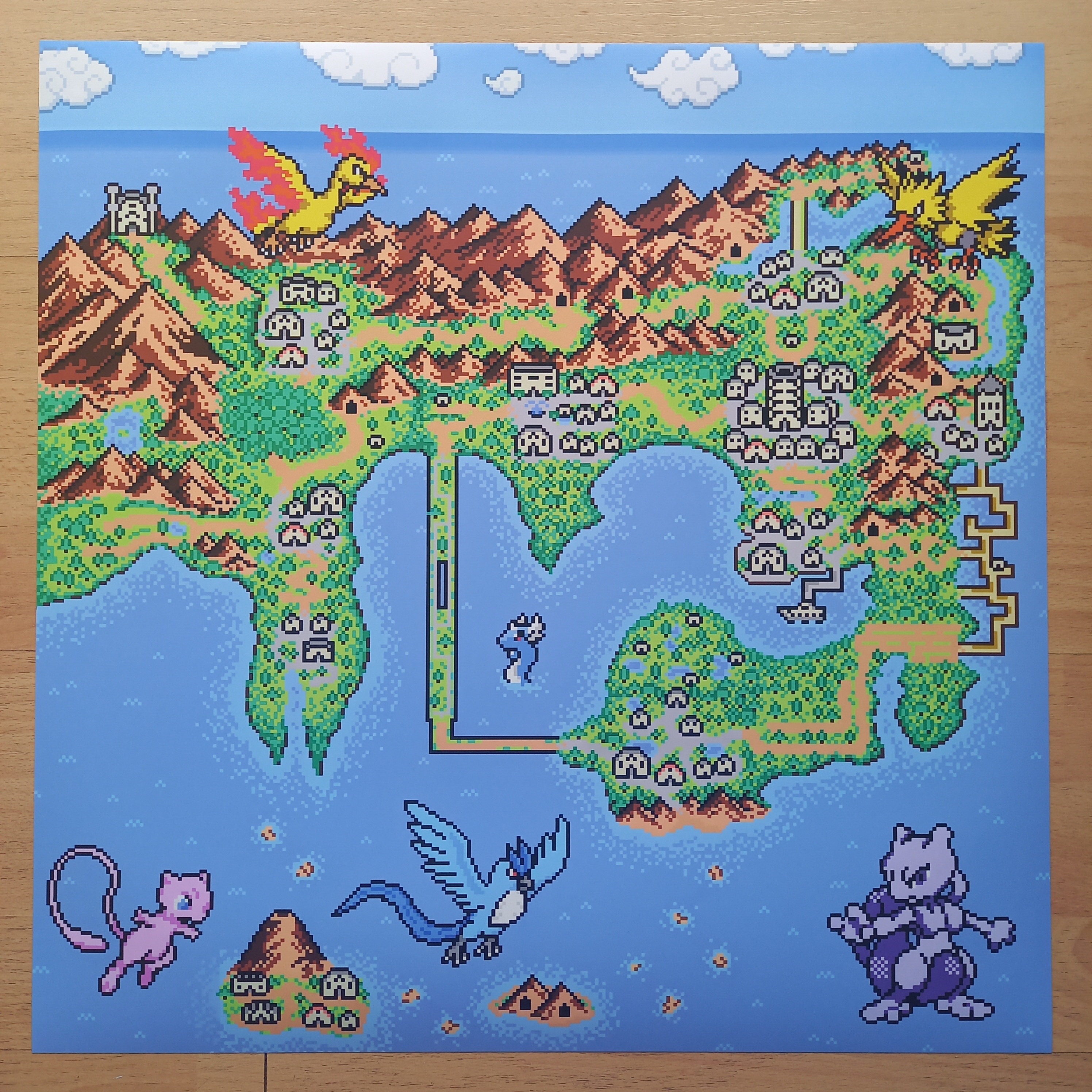 Poster Pokemon Kanto Map Print Pixelart Wall Art Decoration Mew Mewtwo ...