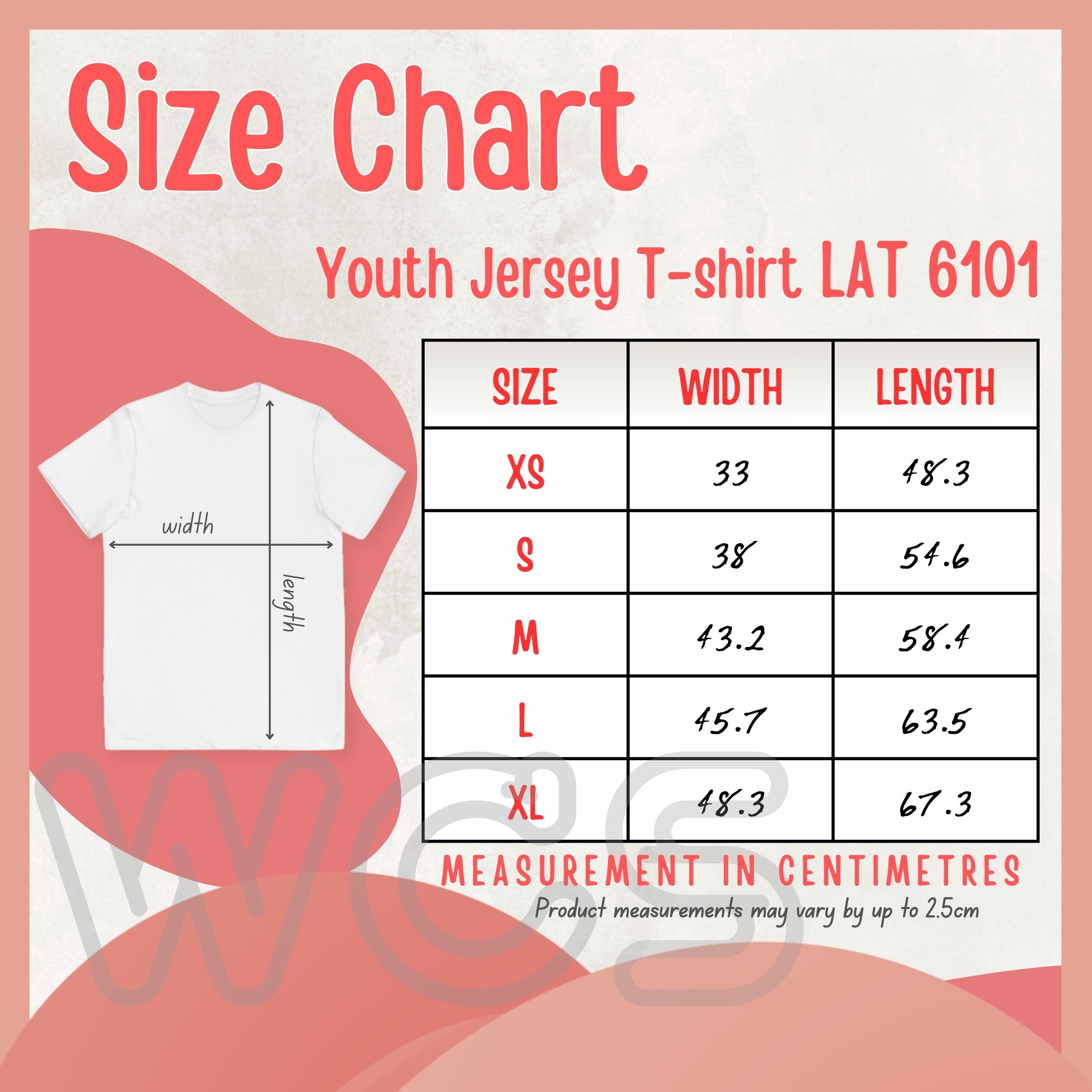 Size Chart Youth Lat 6101 T Shirt Sizing For Youth Jersey Etsy
