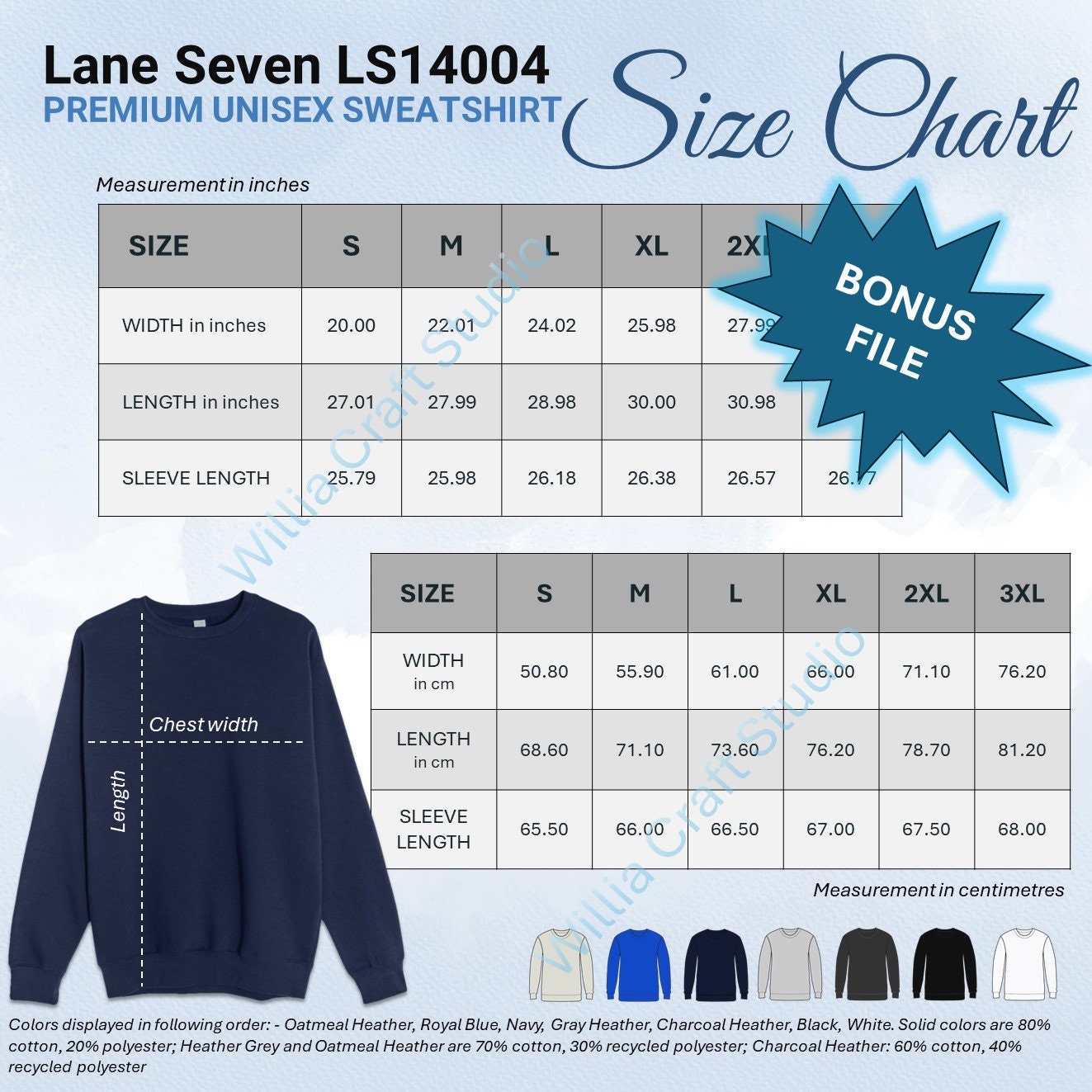 Size Chart Lane Seven LS14004 | Sizing for Lane Seven Premium Unisex ...