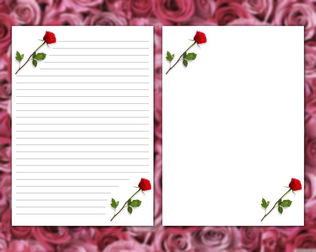 Rose Printable Stationery Pink Rose Printable Stationary Paper - Etsy