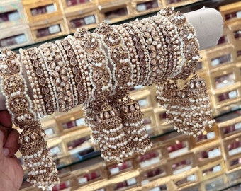 Indian Kundan Gold Polki Bangle Set Wedding Bangles Pakistani Jewelery Indian Wedding Punjabi Wedding Nikah Sangeet Haldi Mehndi Jaggo
