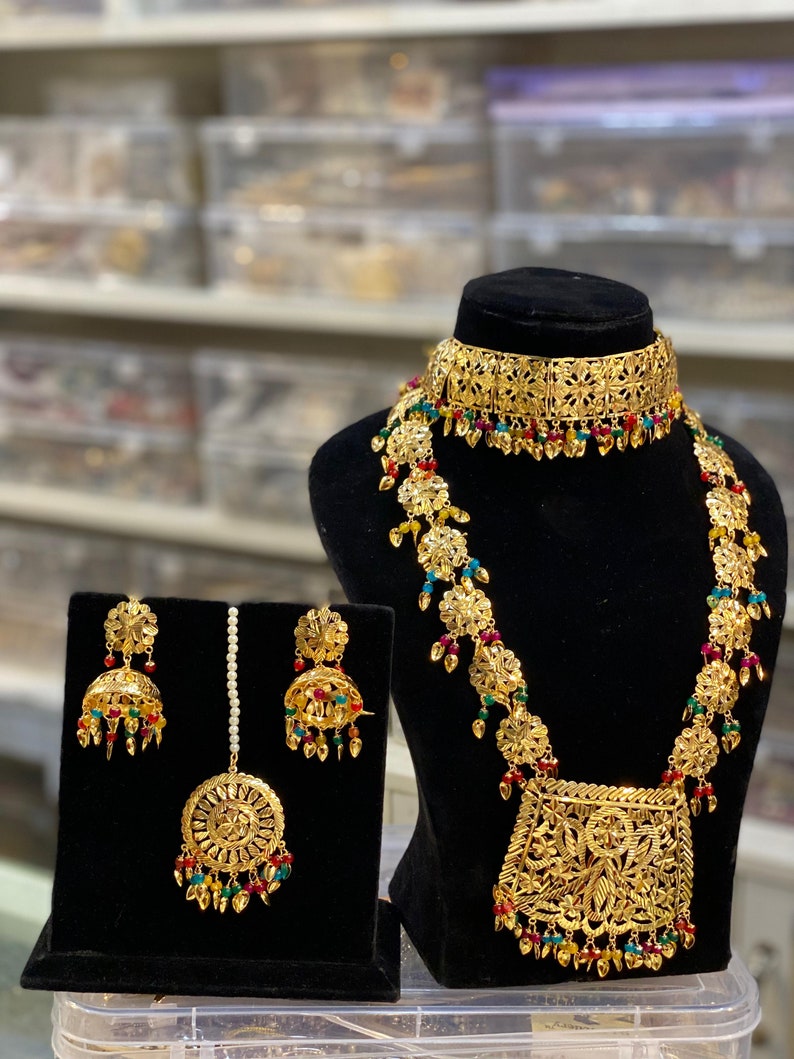 Punjabi Gold Necklace Set / One Gram Gold Necklace / Punjabi Wedding ...