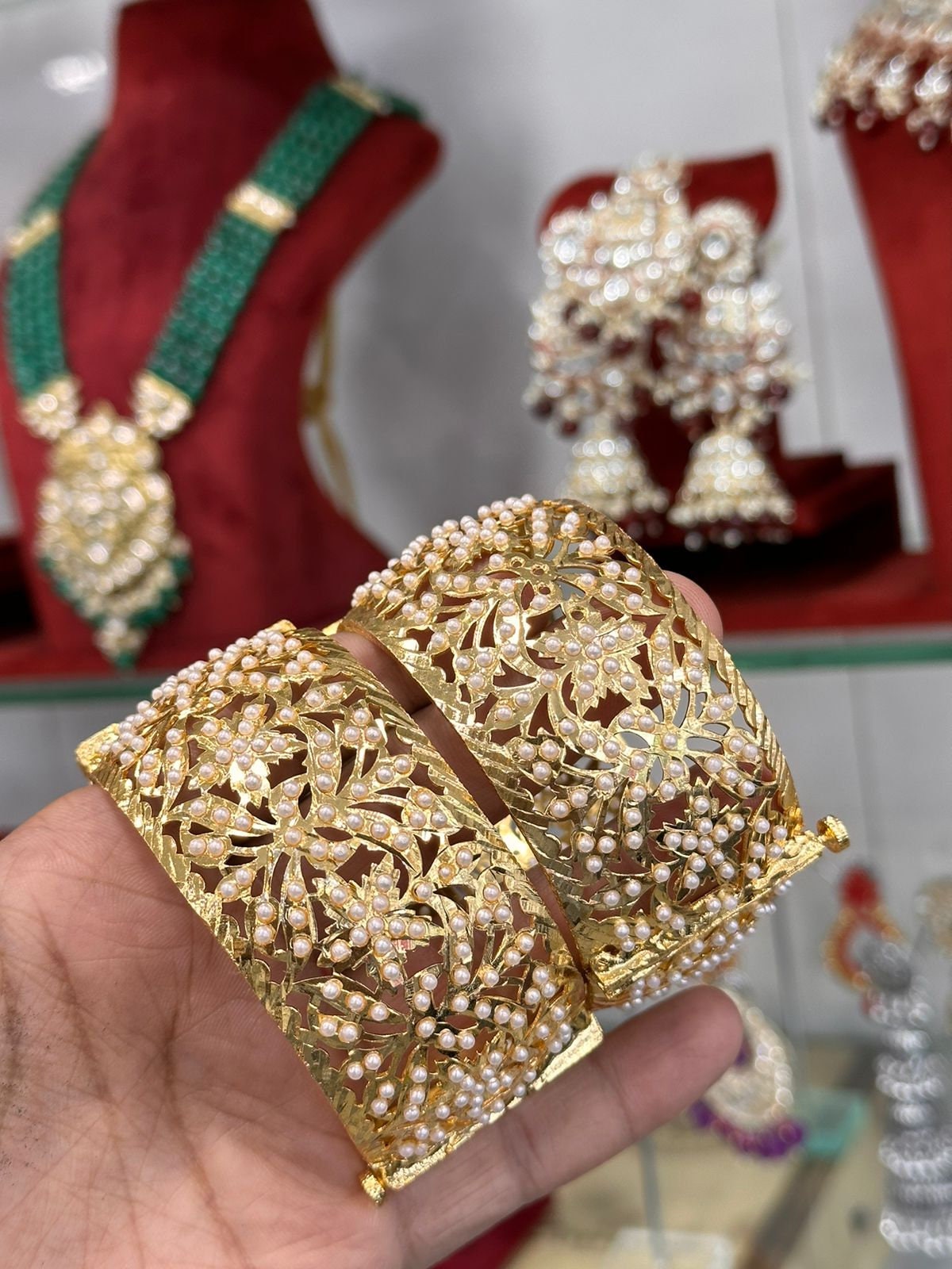 Indian Punjabi Gold Platedand Pearls Jadau Bangles / Indian Wedding ...