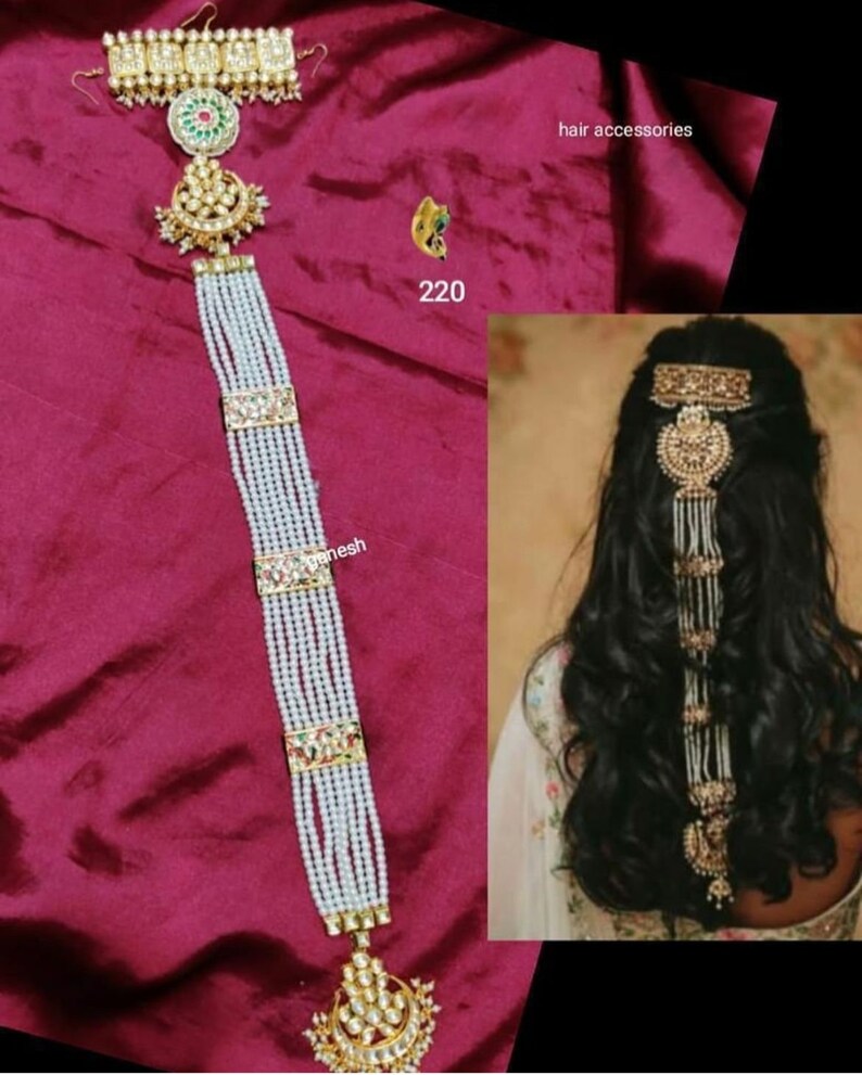 Handmade Indian Victorian Polki Hair Accessories / Kundan Gutt Hair ...