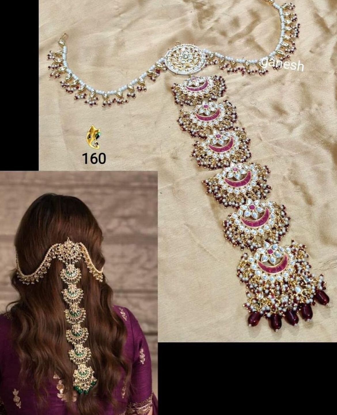 Handmade Indian Victorian Polki Hair Accessories / Kundan Gutt Hair ...