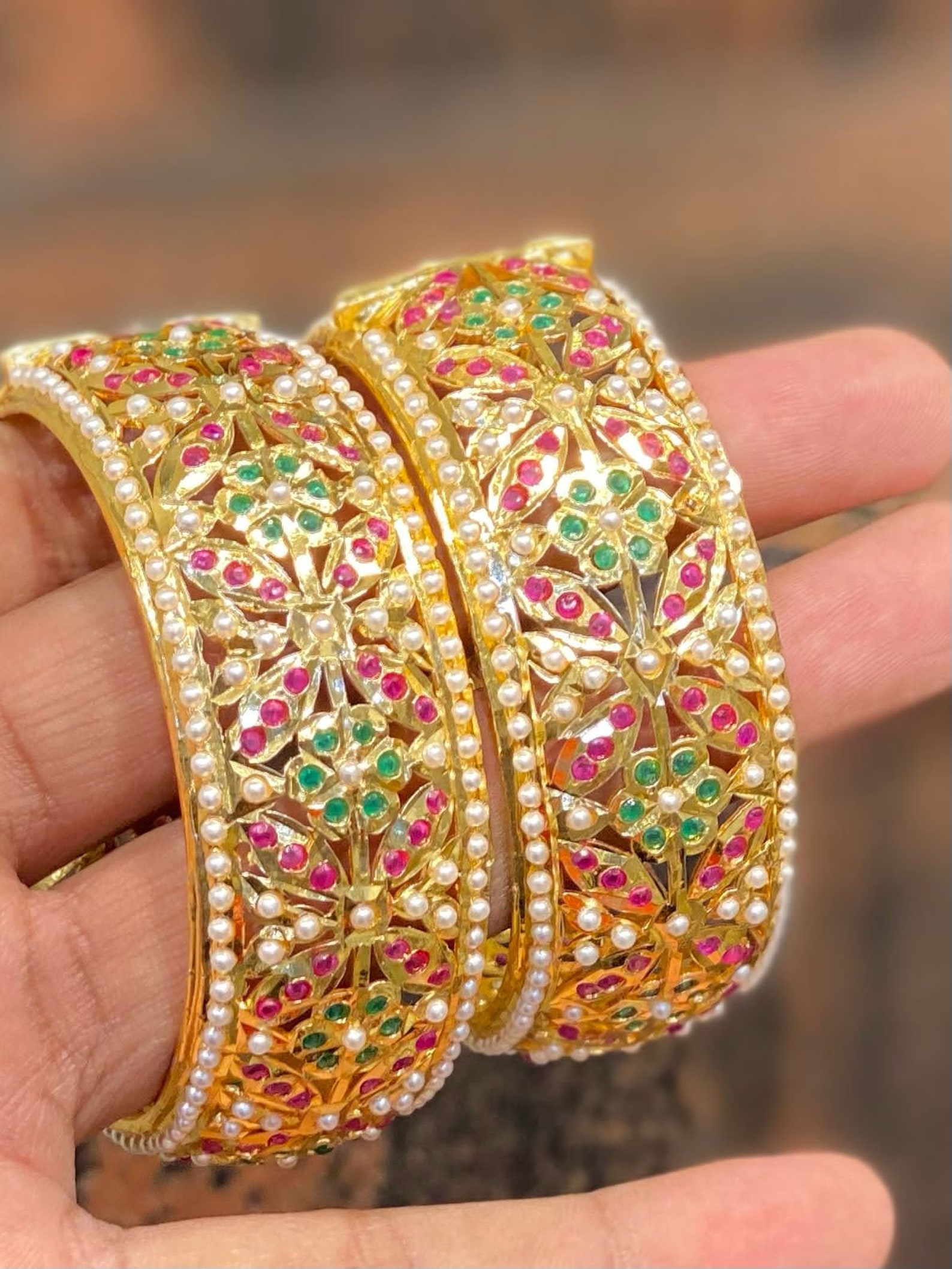 Indian Punjabi Gold Platedand Pearls Jadau Bangles / Indian Wedding Bangles / Bangles for ...