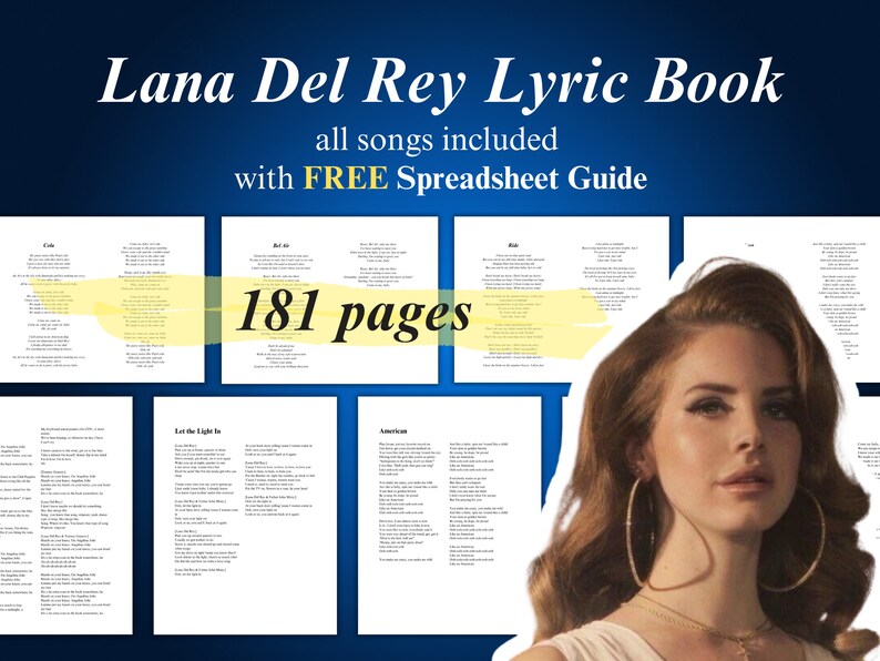Lana Del Rey Lyric Book Song Lyrics for All Songs 181 Pages PDF Instant ...