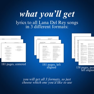 Lana Del Rey Lyric Book Song Lyrics for All Songs 181 Pages PDF Instant ...