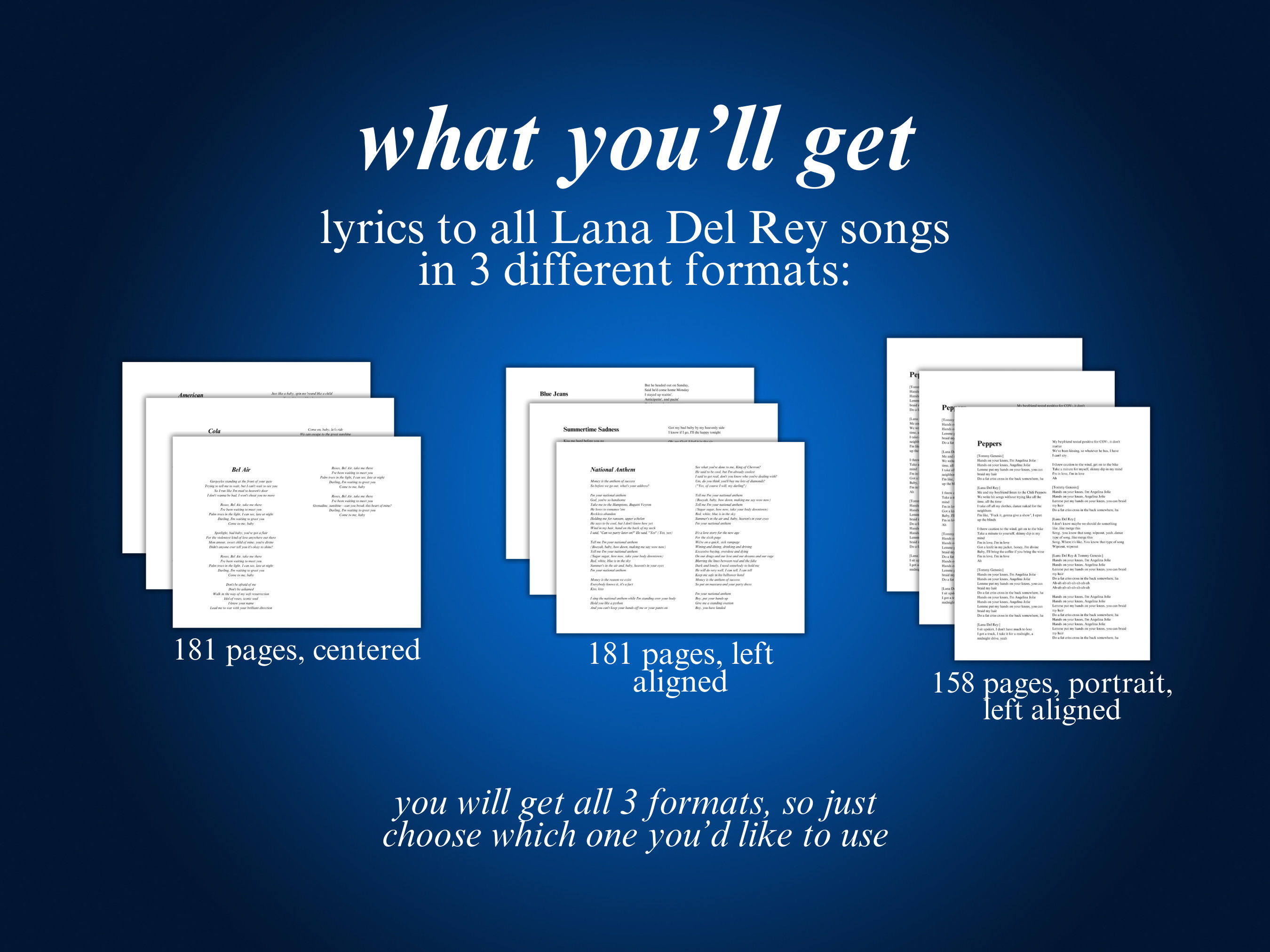 Lana Del Rey Lyric Book Song Lyrics for All Songs 181 Pages PDF Instant ...