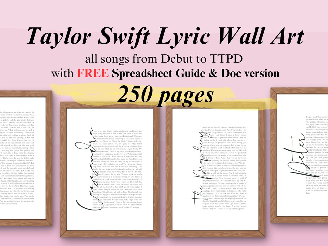 Taylor Swift Cursive Lyric Art Song Lyrics Design for All Songs 250 ...