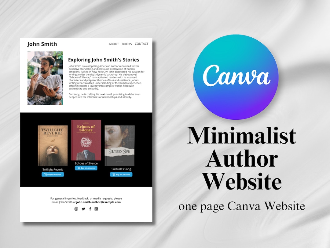 Author Website CANVA Template | Canva Landing Page Template for Authors | Site Template With ...