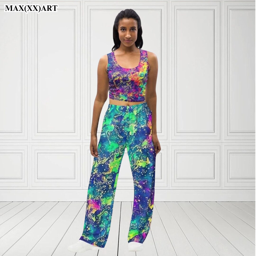 Cosmic Dreams Set- Colorful Galaxy Print Crop Top & Unisex Wide Leg ...