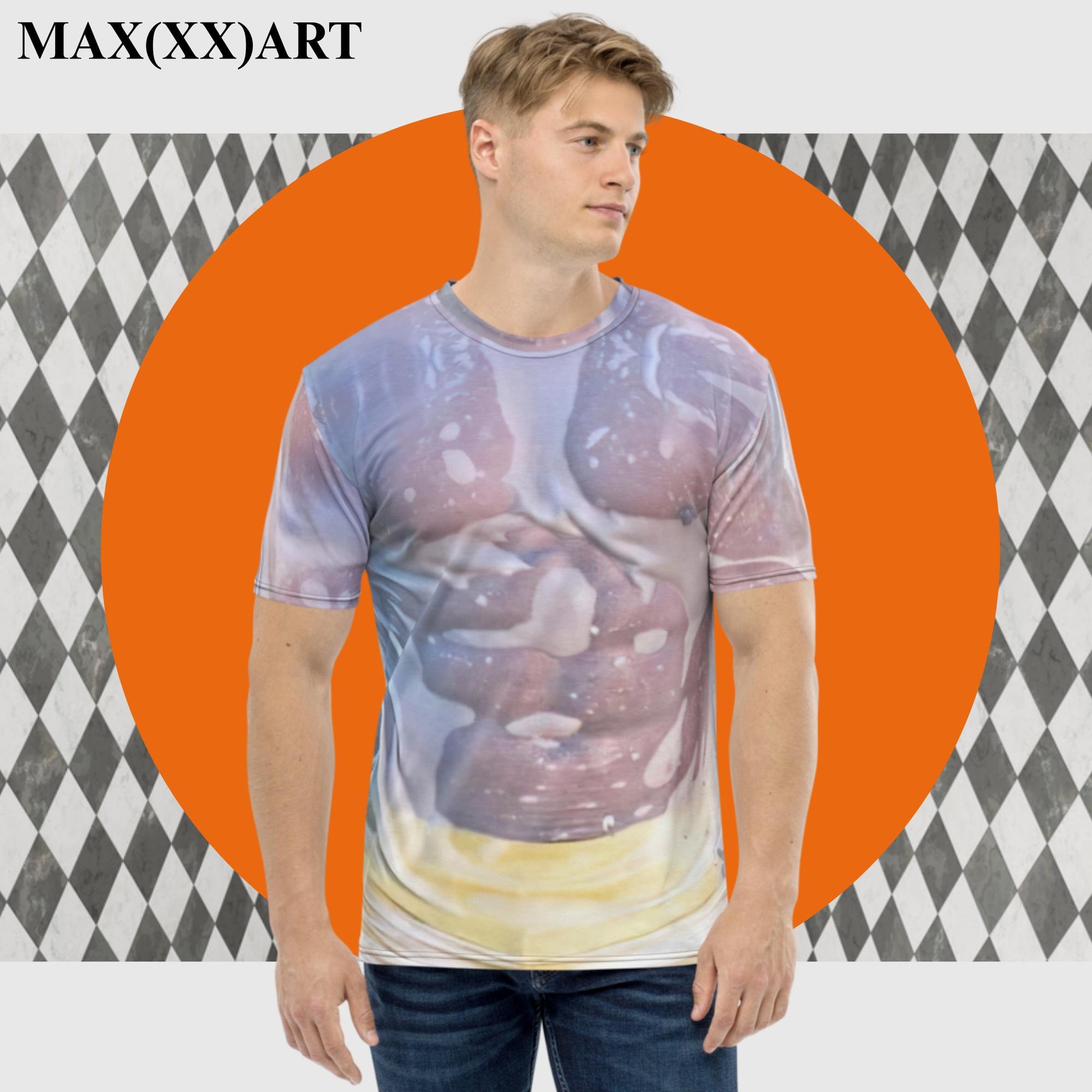 Muscle-clad Wet Look Crew Neck Men's T-shirt, Realistic Wet Effect ...