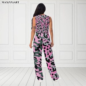Pink Camo Leopard 2-piece Set - Crop Tank Top and Wide Leg Pants ...