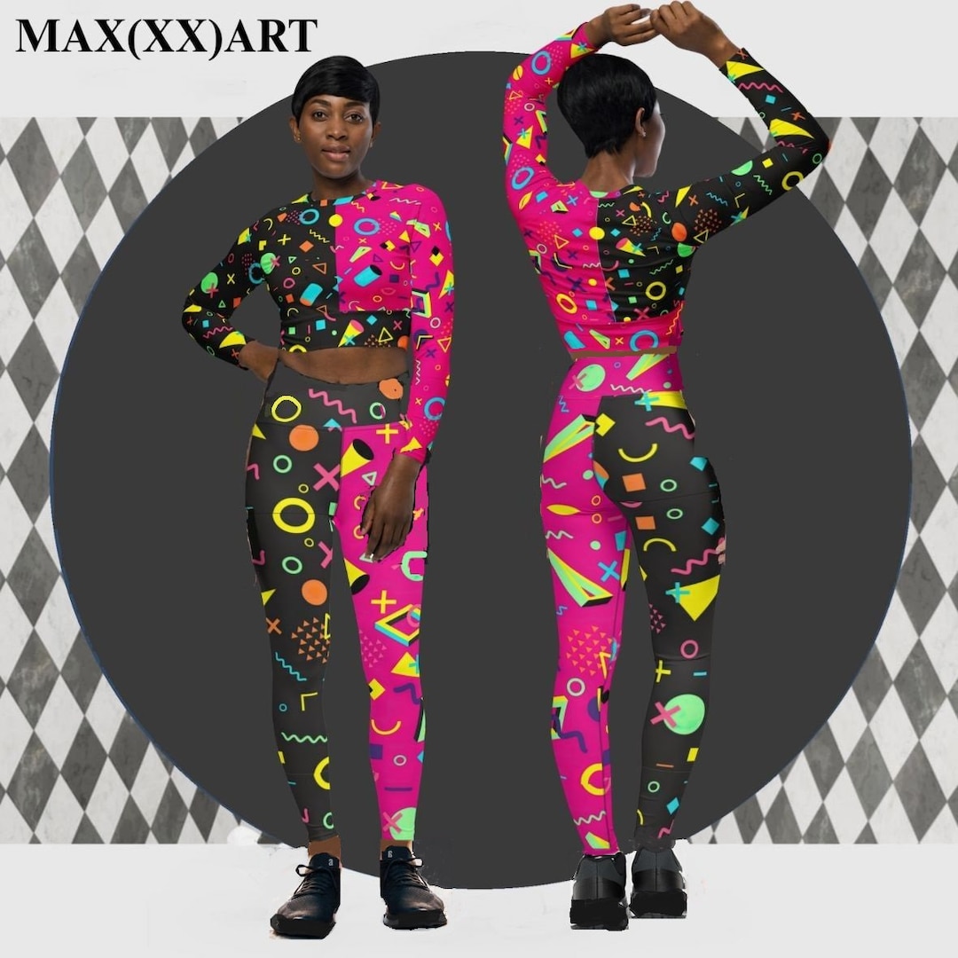 Retro 90's Colorblock Print Outfit-set 10% Off. Longsleeve Crop-top ...