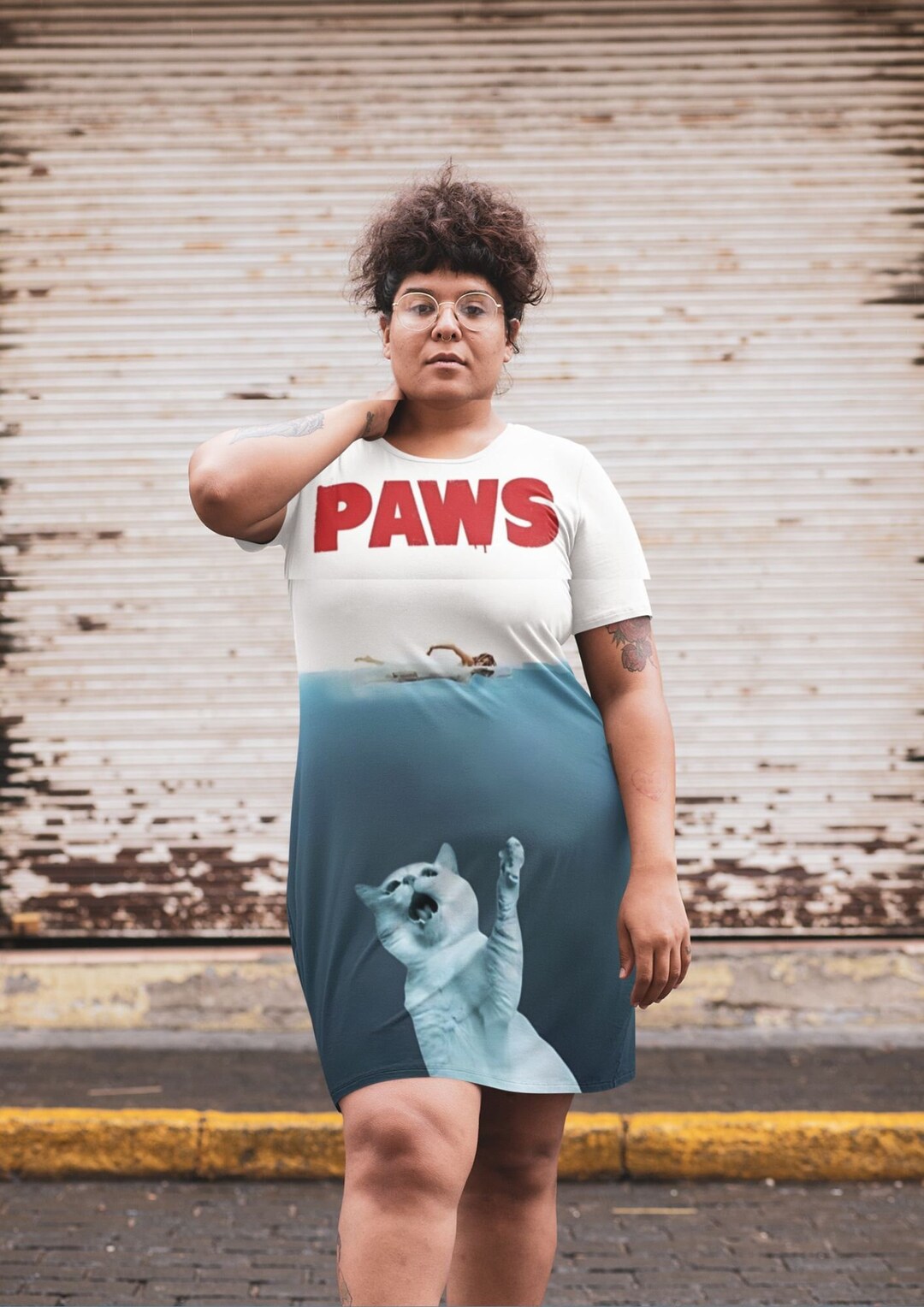 PAWS JAWS Movie Poster T-shirt Dress, All-over Print, Funny Pun/meme ...