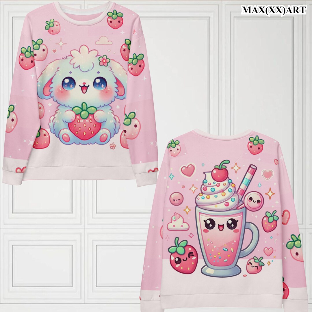 Kawaii Strawberry Bunny Milkshake Outfit Cute Pink Gradient Strawberry ...