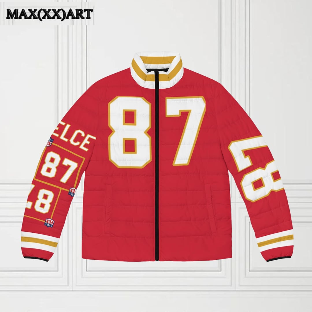 Unisex Taylormade Kelce Red Puffer Jacket Number 87 American Football ...