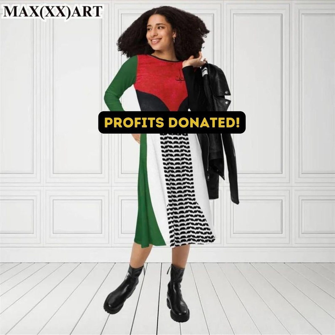 Palestine Freedom Size Inclusive Modest Midi Dress Palestinian Flag ...